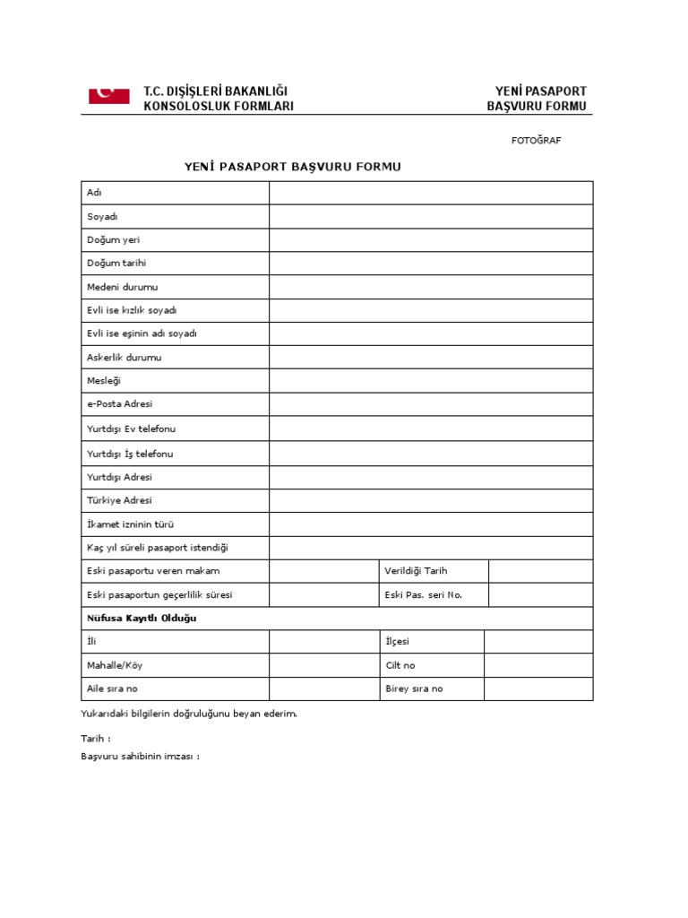 Yeni Pasaport Başvuru Formu | PDF
