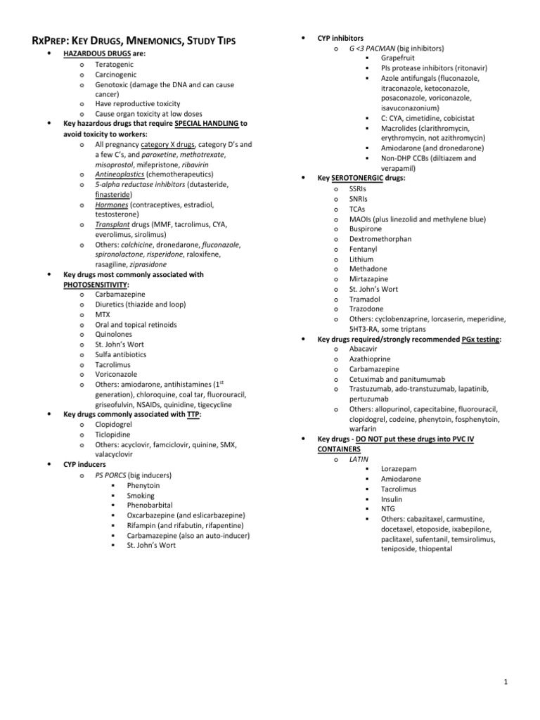 Key Drug Mnemonics and Safety Tips | PDF | Urinary Tract Infection ...