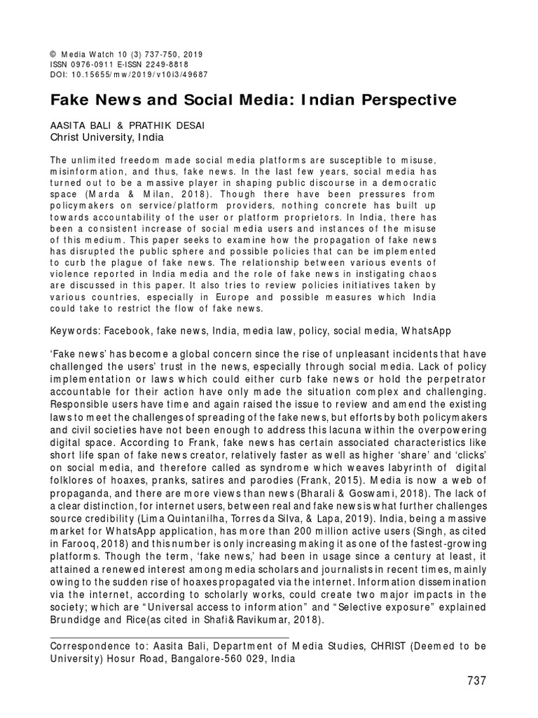 Fake News and Social Media Indian Perspective | PDF | Social Media ...