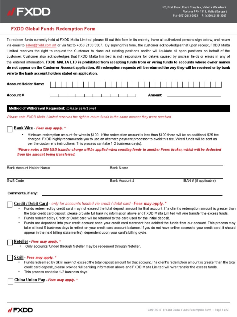 Redemption Form PDF | PDF | Credit Card | Wire Transfer