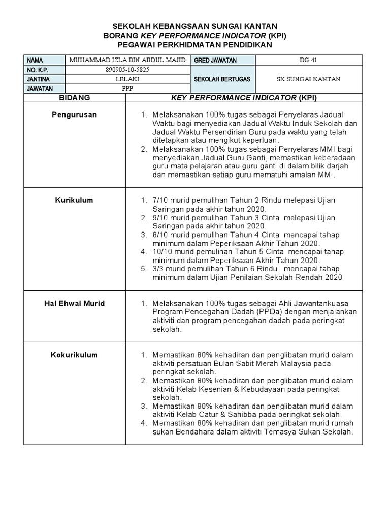Contoh Kpi Guru | PDF