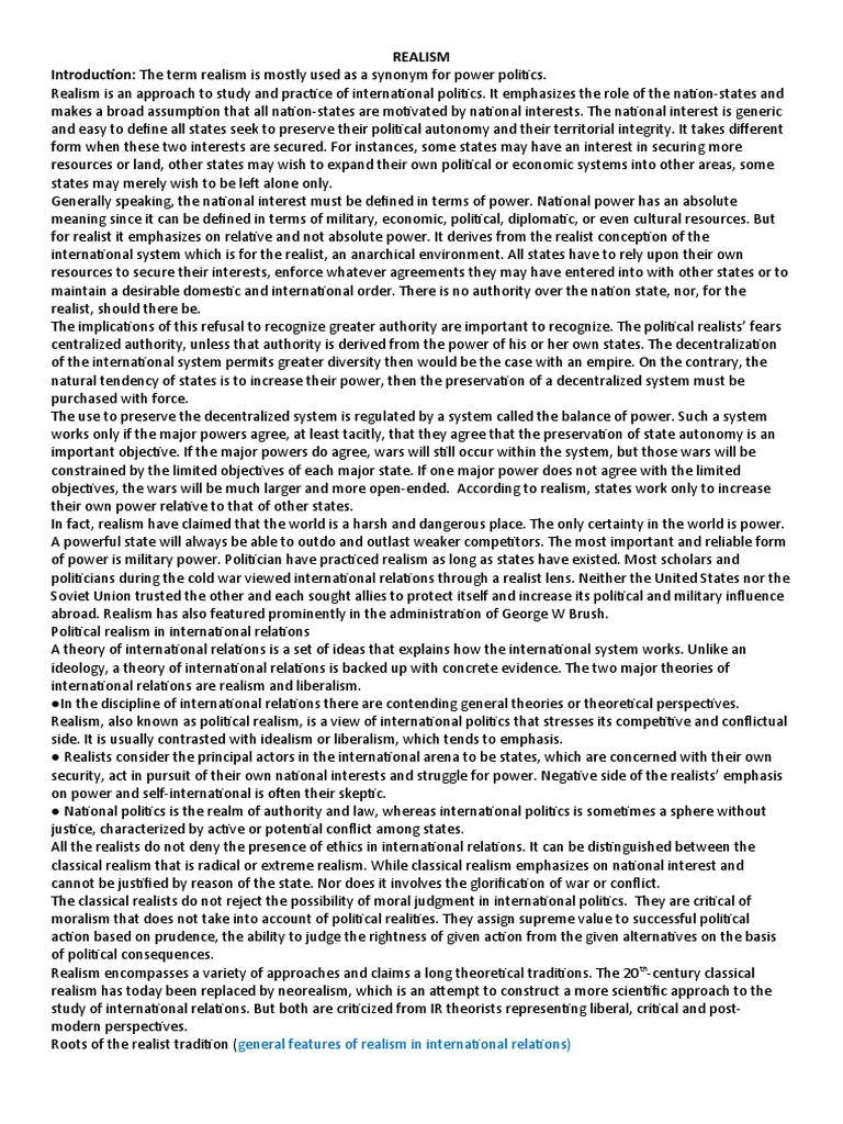 Realism Introduction: The Term Realism Is Mostly Used As A Synonym For ...