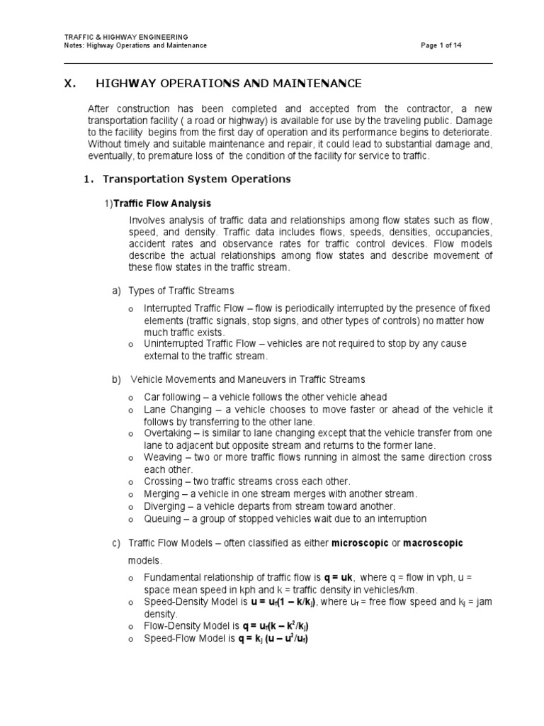 Notes On Highway Operations & Maintenance | PDF | Traffic | Road Surface