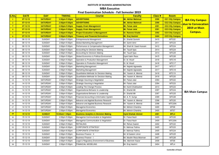 Final Exam Schedule - Fall 2019 | PDF | Leadership | Psychological Concepts