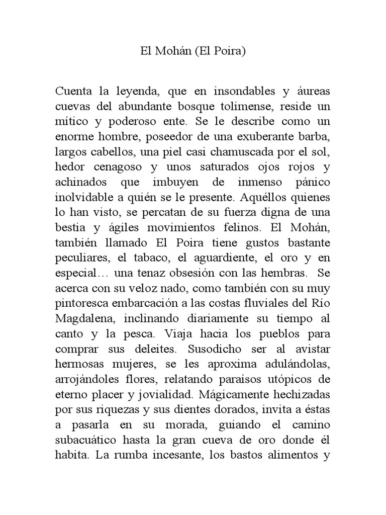 La leyenda del Mohán, el poderoso brujo acuático del río Magdalena | PDF