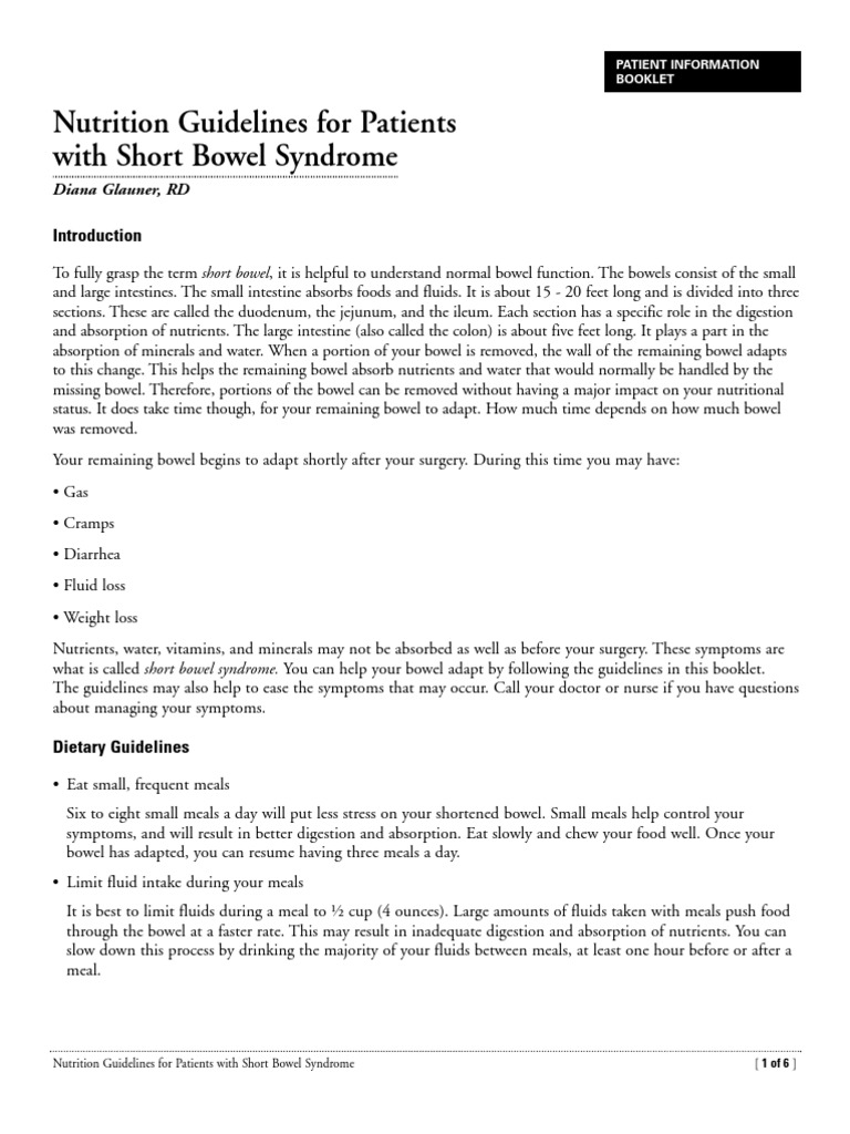 Nutrition Guidelines For Patients With Short Bowel Syndrome: Diana ...