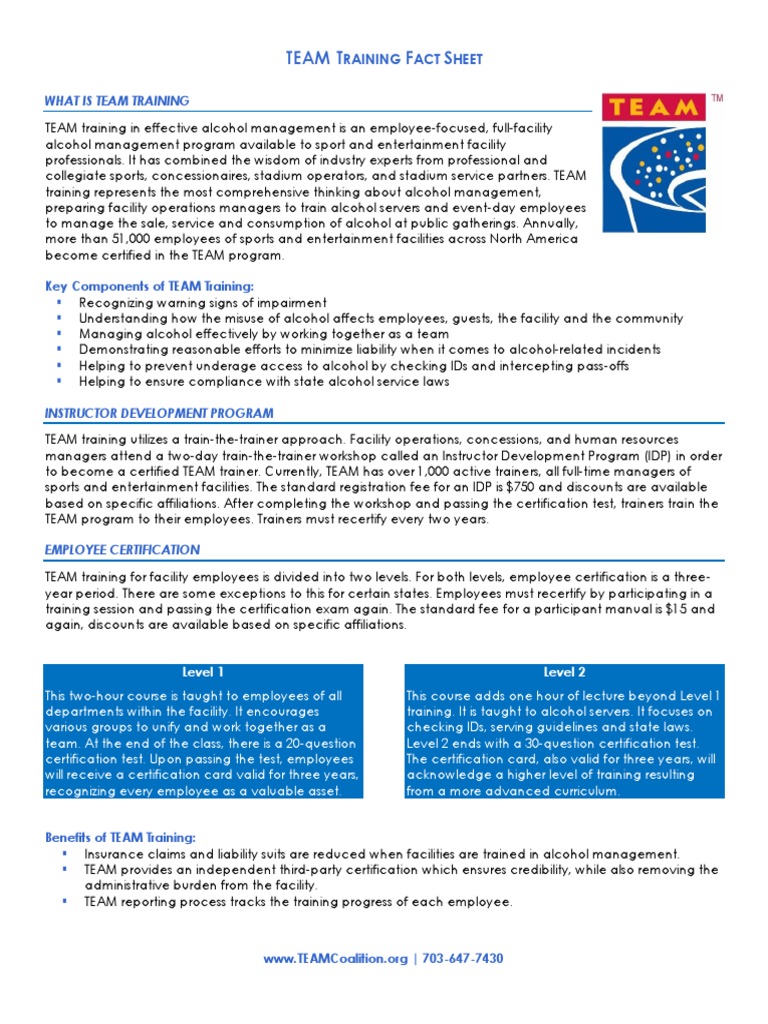 TEAM Training Fact Sheet | PDF | Certification | Business