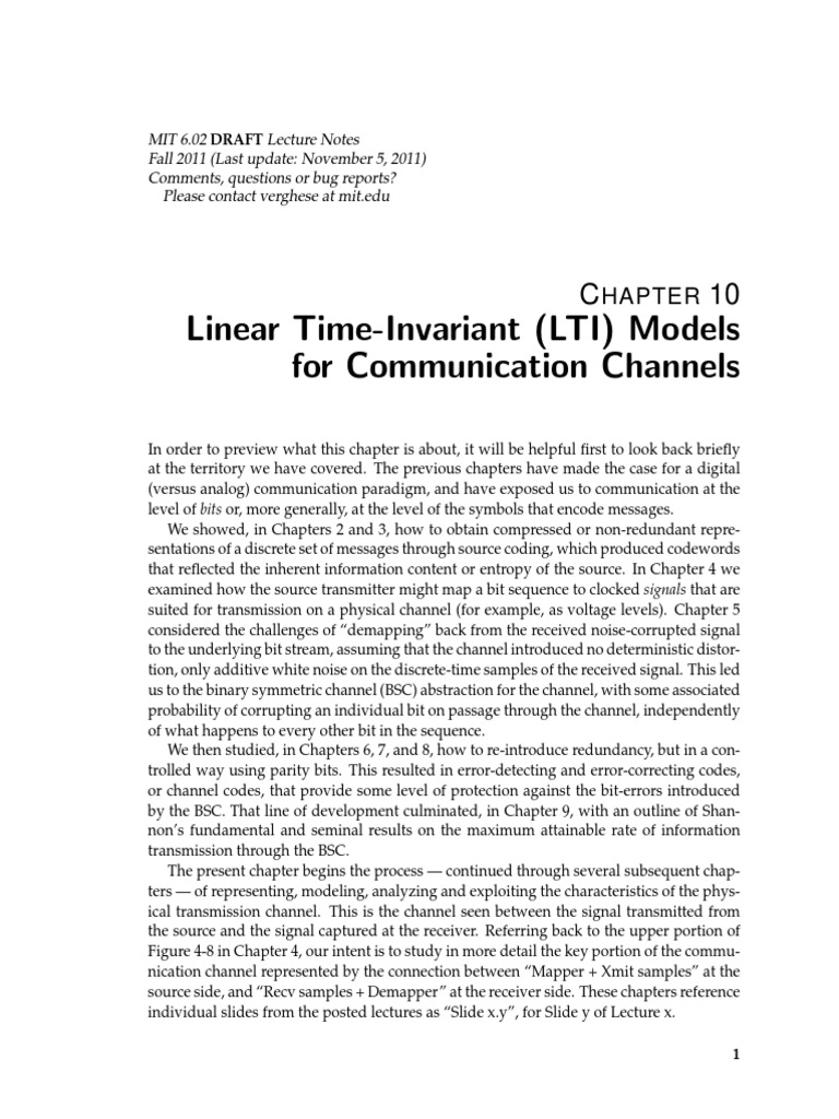 Linear Time-Invariant (LTI) Models For Communication Channels | PDF | Modulation | Sampling ...