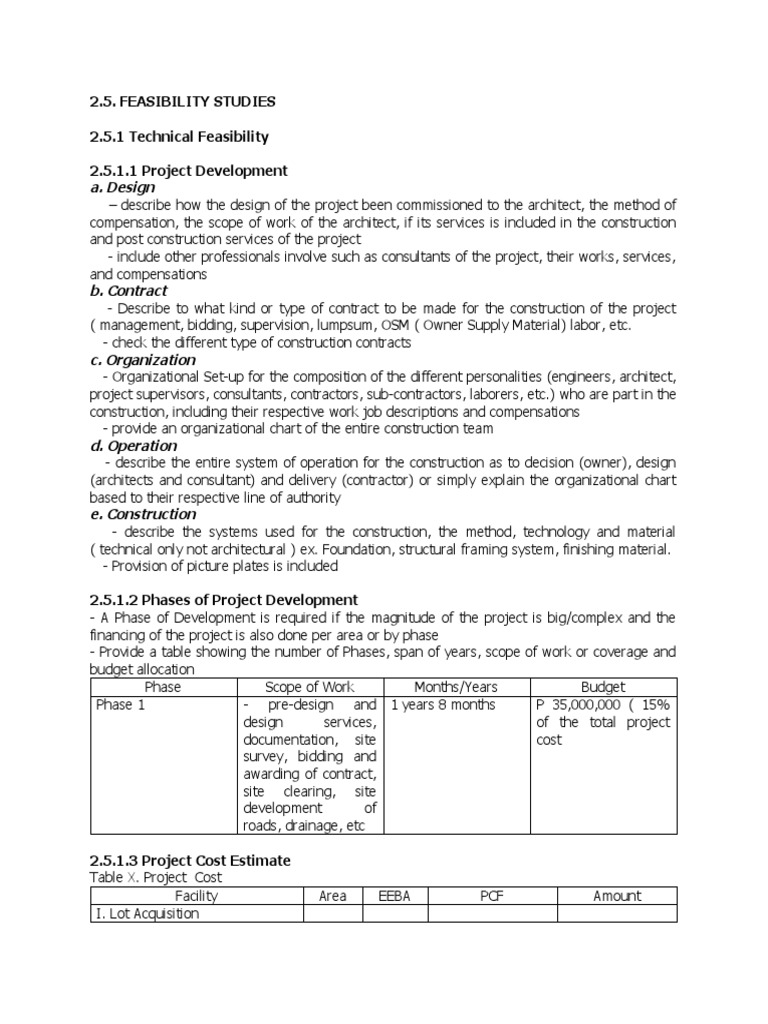 A. Design: 2.5. Feasibility Studies 2.5.1 Technical Feasibility 2.5.1.1 ...