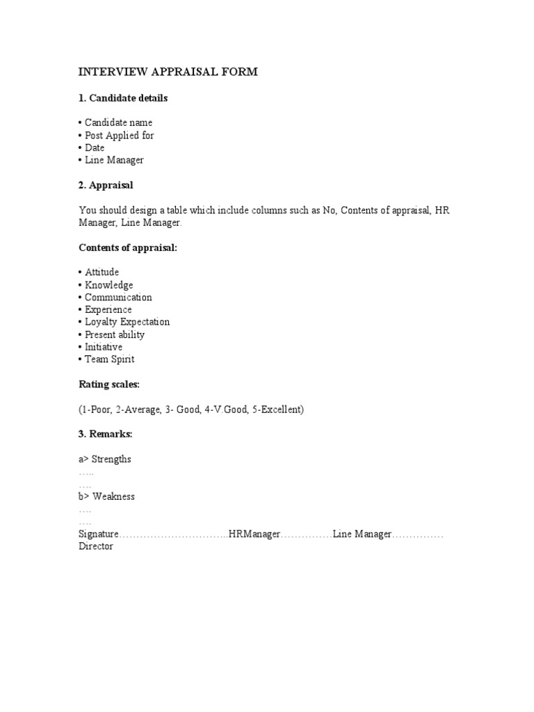 Interview Appraisal Form | PDF