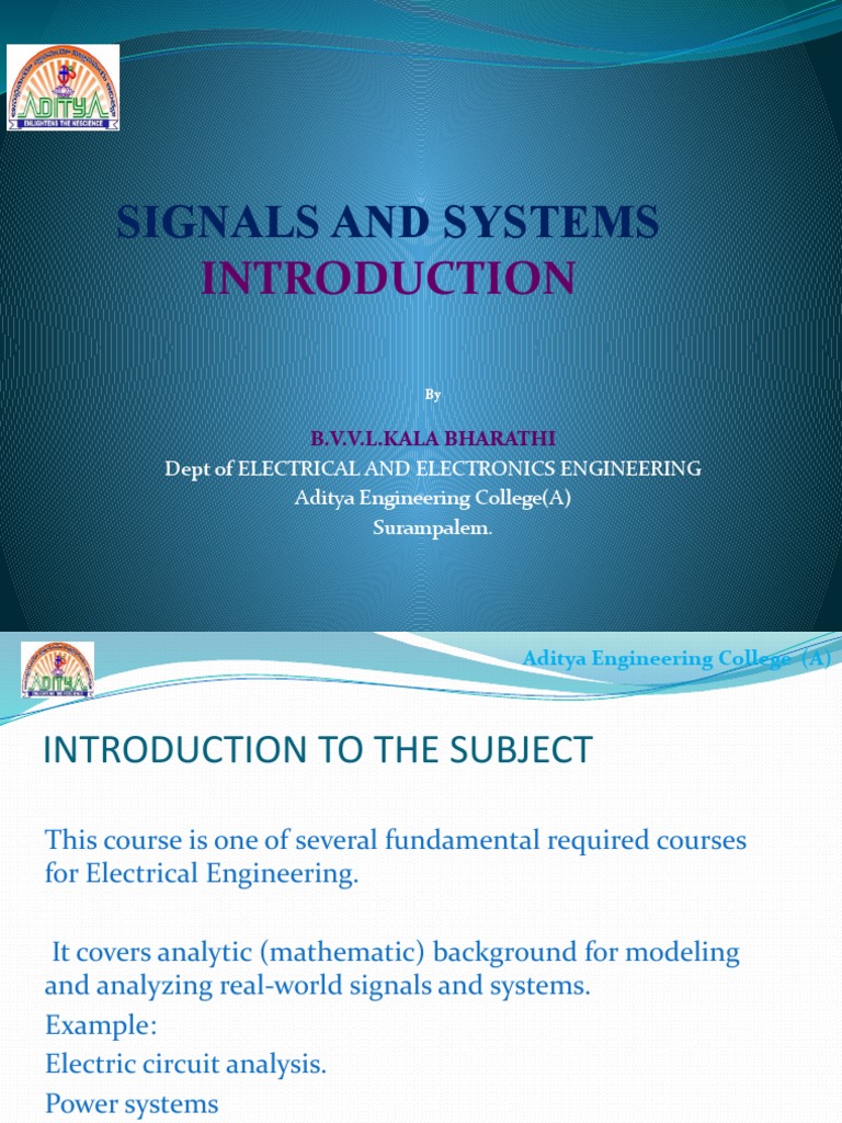 Signals and Systems: Dept of Electrical and Electronics Engineering ...