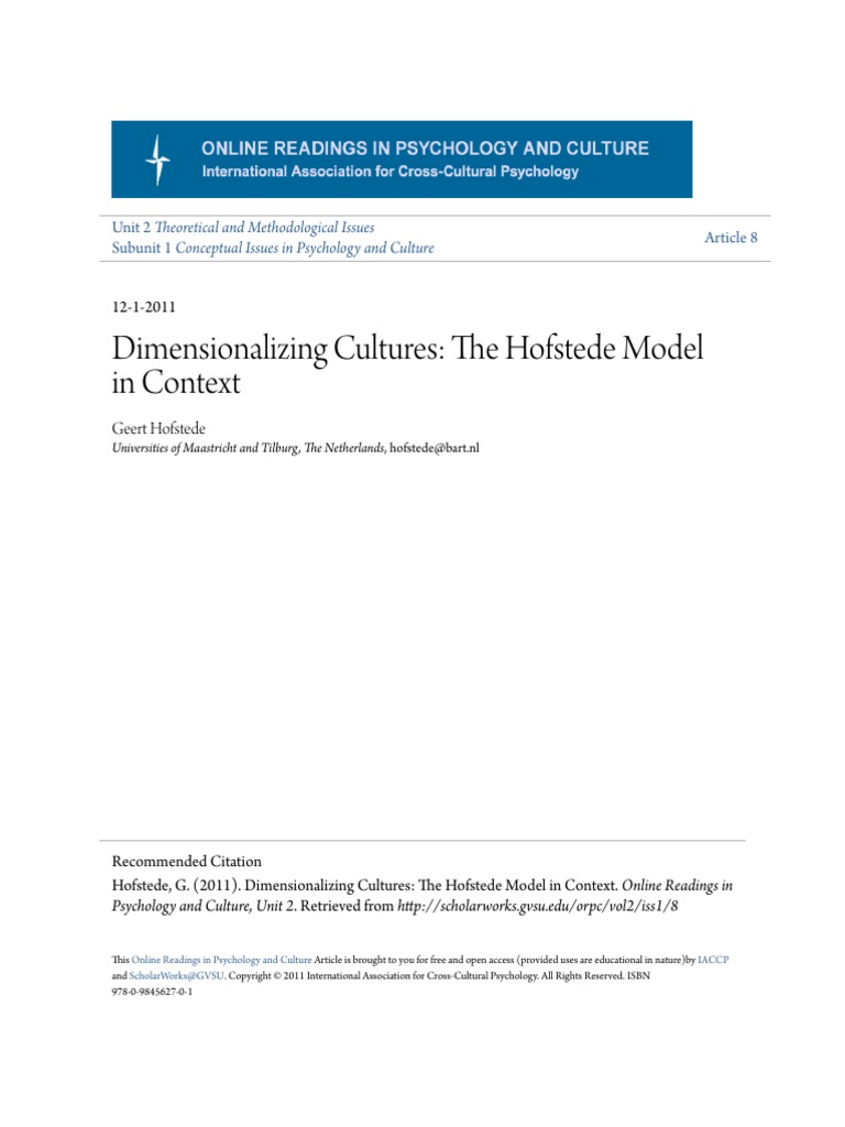 Dimensionalizing Cultures - The Hofstede Model | PDF | Factor Analysis ...