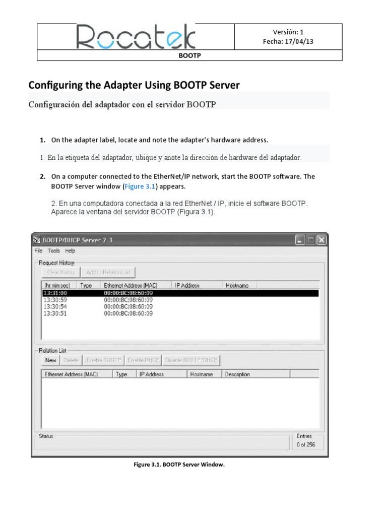 Configuring The Adapter Using BOOTP Server: Configuración Del Adaptador Con El Servidor BOOTP ...