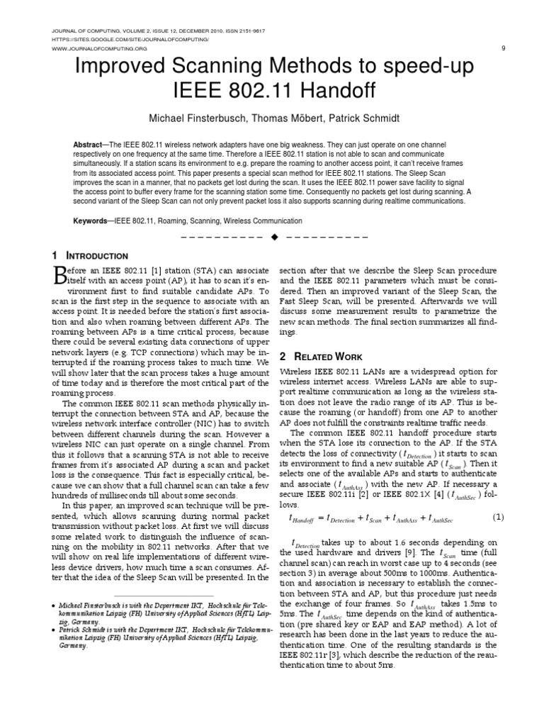 Improved Scanning Methods To Speed-Up IEEE 802.11 Handoff | PDF | Wireless Lan | Ieee 802.11