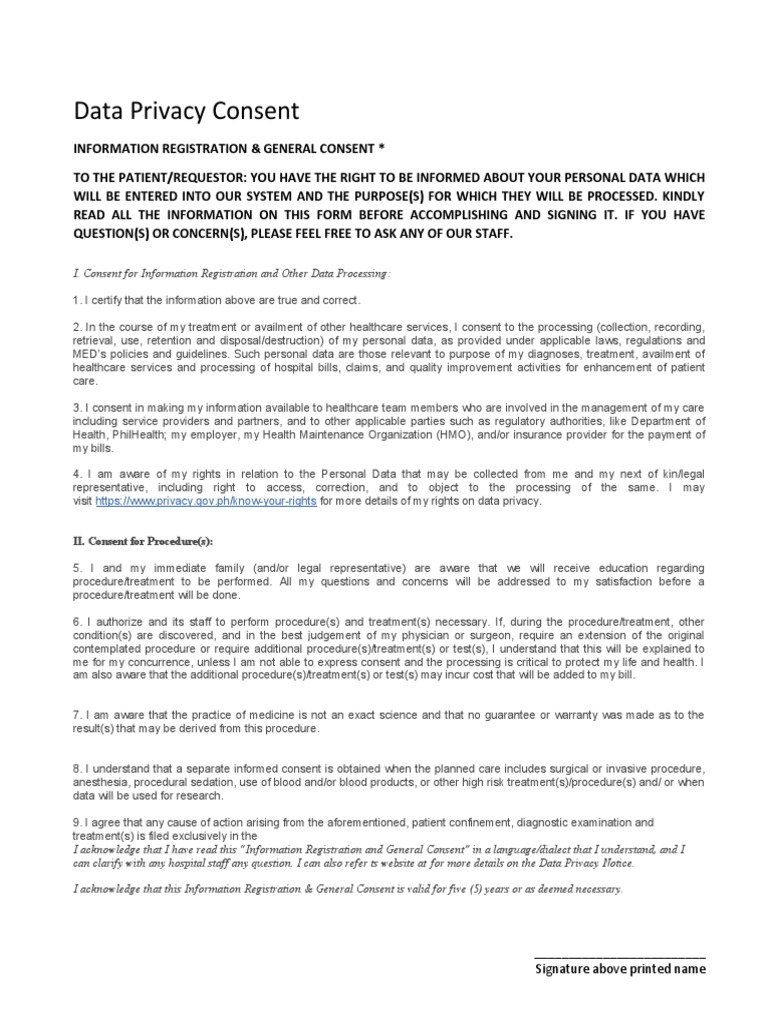 Data Privacy Consent: II. Consent For Procedure(s) | PDF | Informed ...