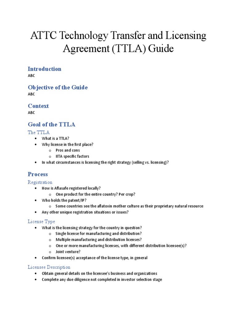 TTLA Guide for Technology Licensing | PDF | License | Business