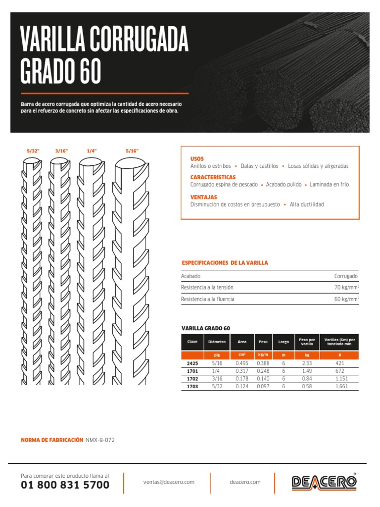 Varilla Grado 60 Deacero Ficha Tecnica | PDF | Materiales | Ingeniería ...