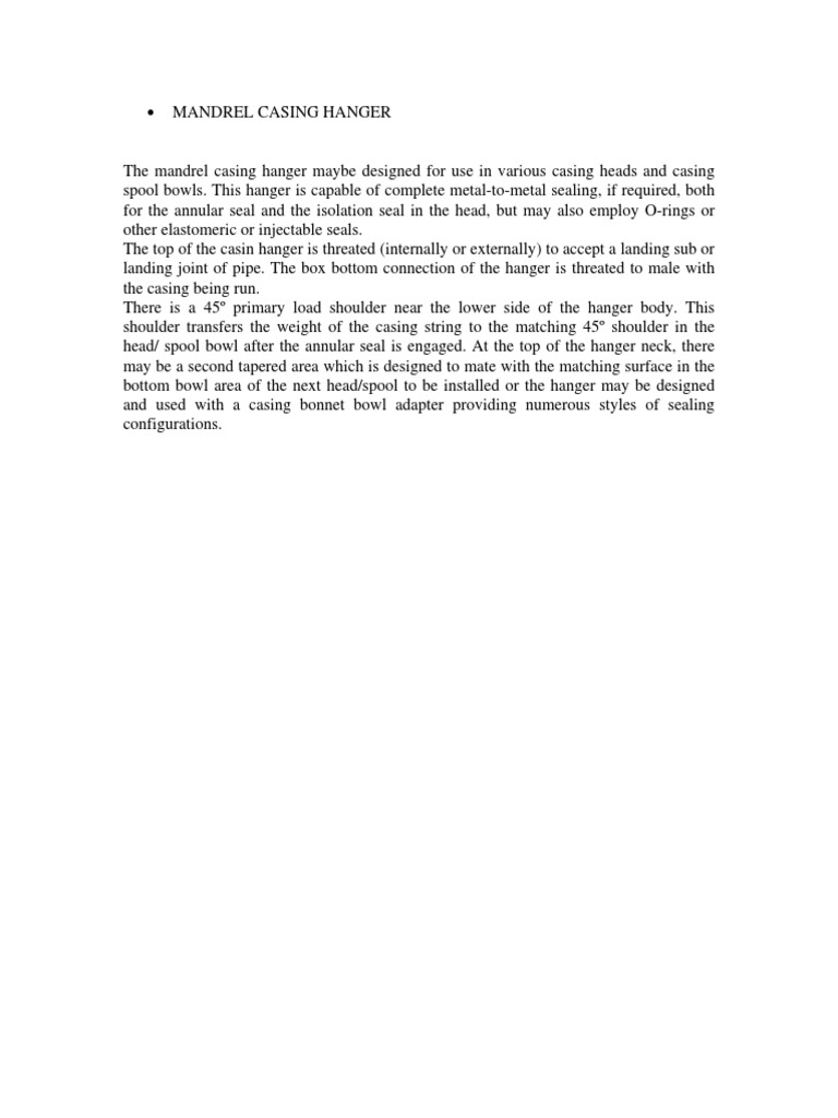 Mandrel Casing Hanger Overview | PDF