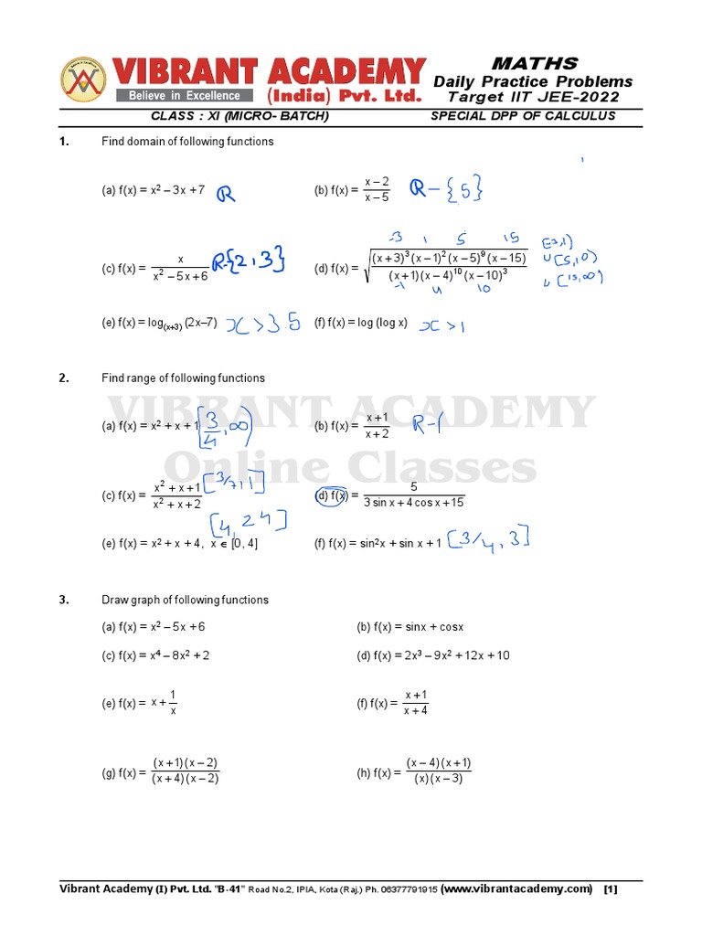 Calculus DPP for IIT JEE 2022 | PDF