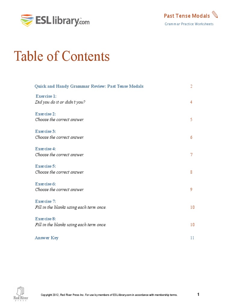 Past Tense Modals - Esl | PDF | Grammatical Tense | Verb