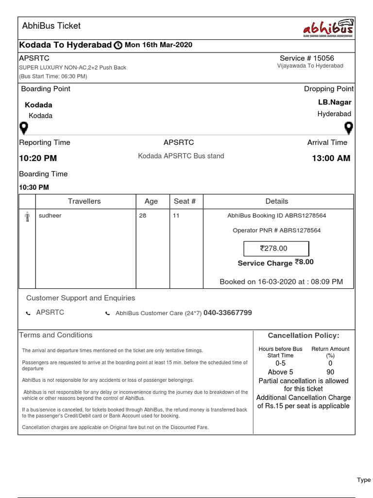 Abhi Bus Ticket | PDF | Services (Economics) | Public Transport