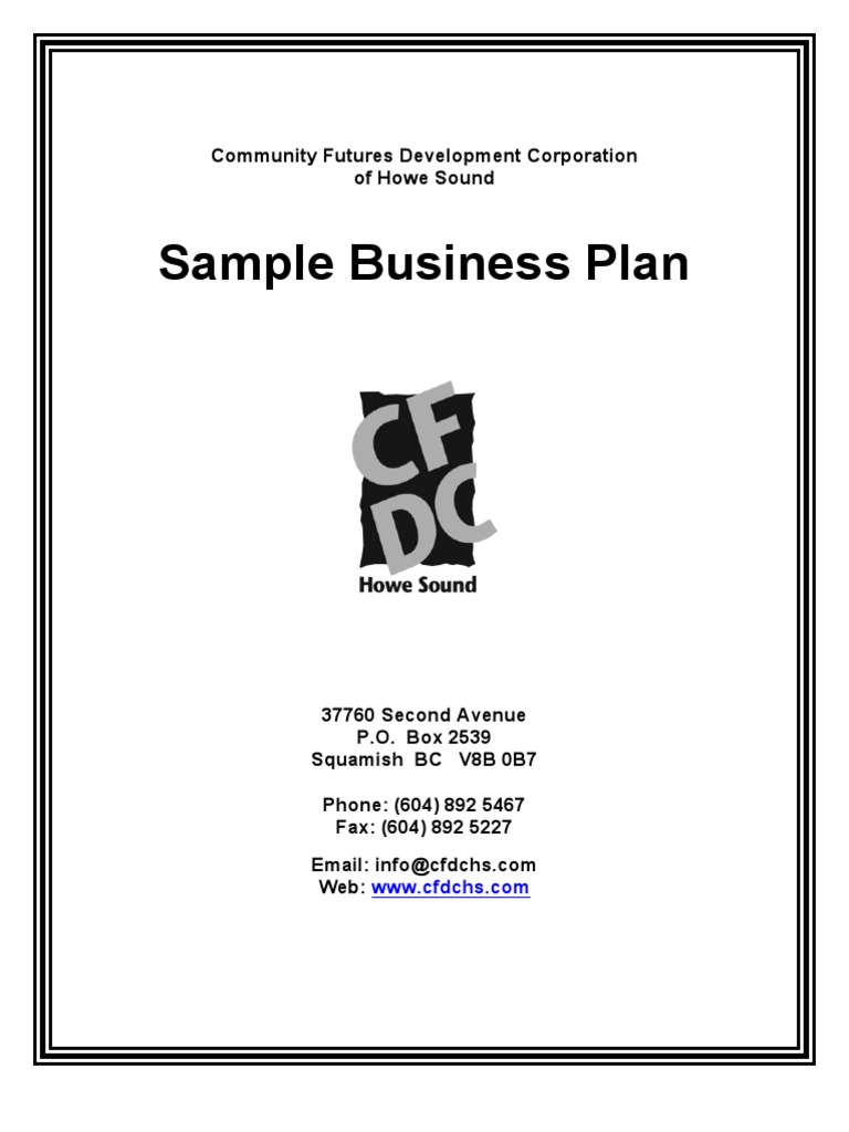 Sample Business Plan: Community Futures Development Corporation of Howe ...