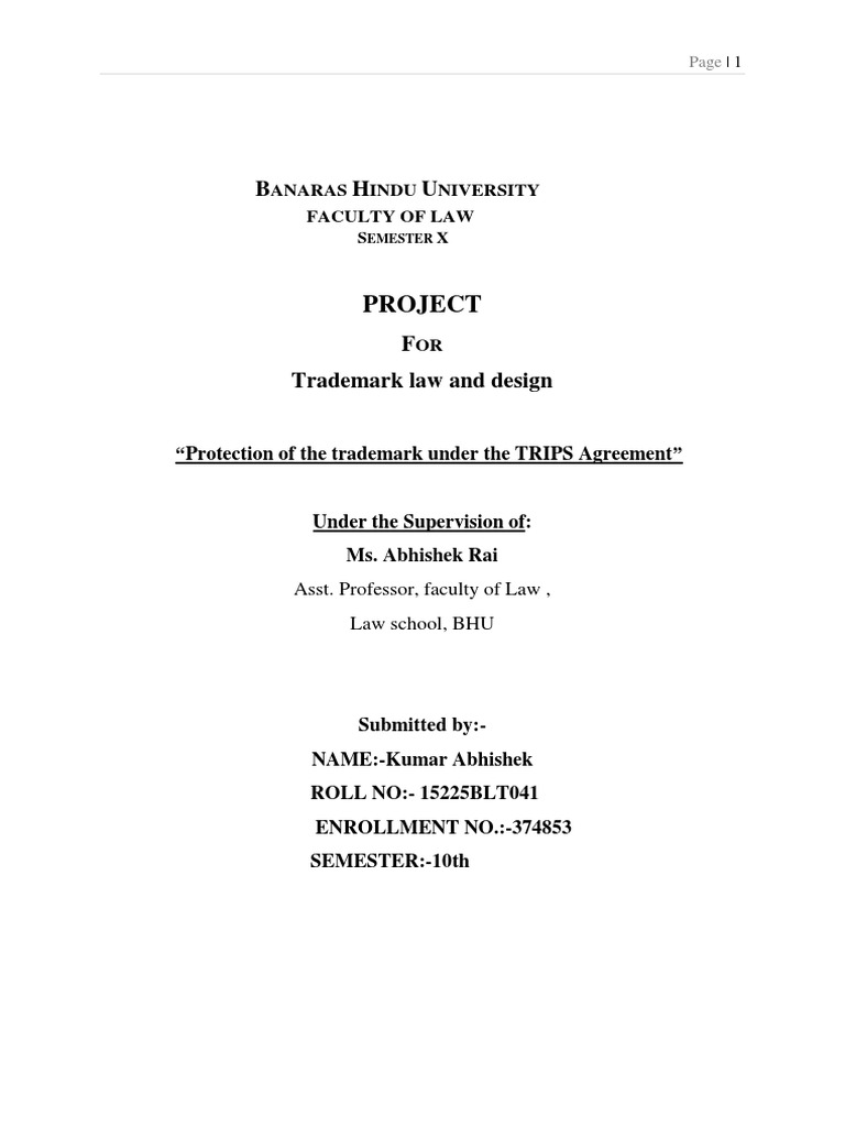 Project: "Protection of The Trademark Under The TRIPS Agreement" | PDF ...
