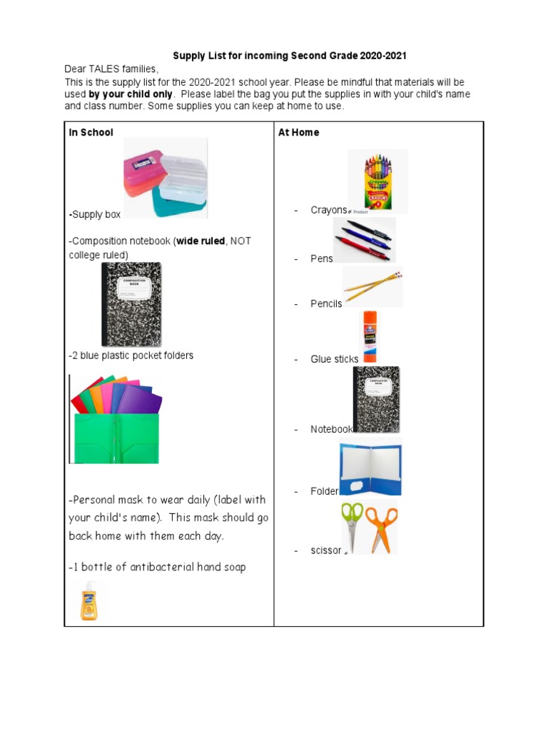 2nd Grade Supply List 2020-21 | PDF | Home & Garden