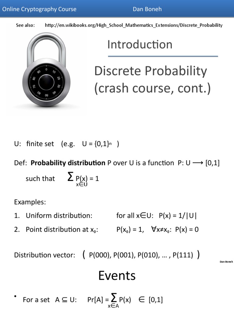 Discrete Probability (Crash Course, Cont.) : Online Cryptography Course ...