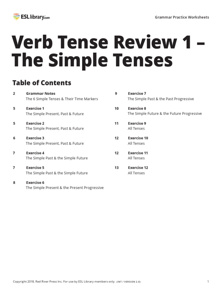 Verb Tense Review 1 - The Simple Tenses: Grammar Practice Worksheets ...