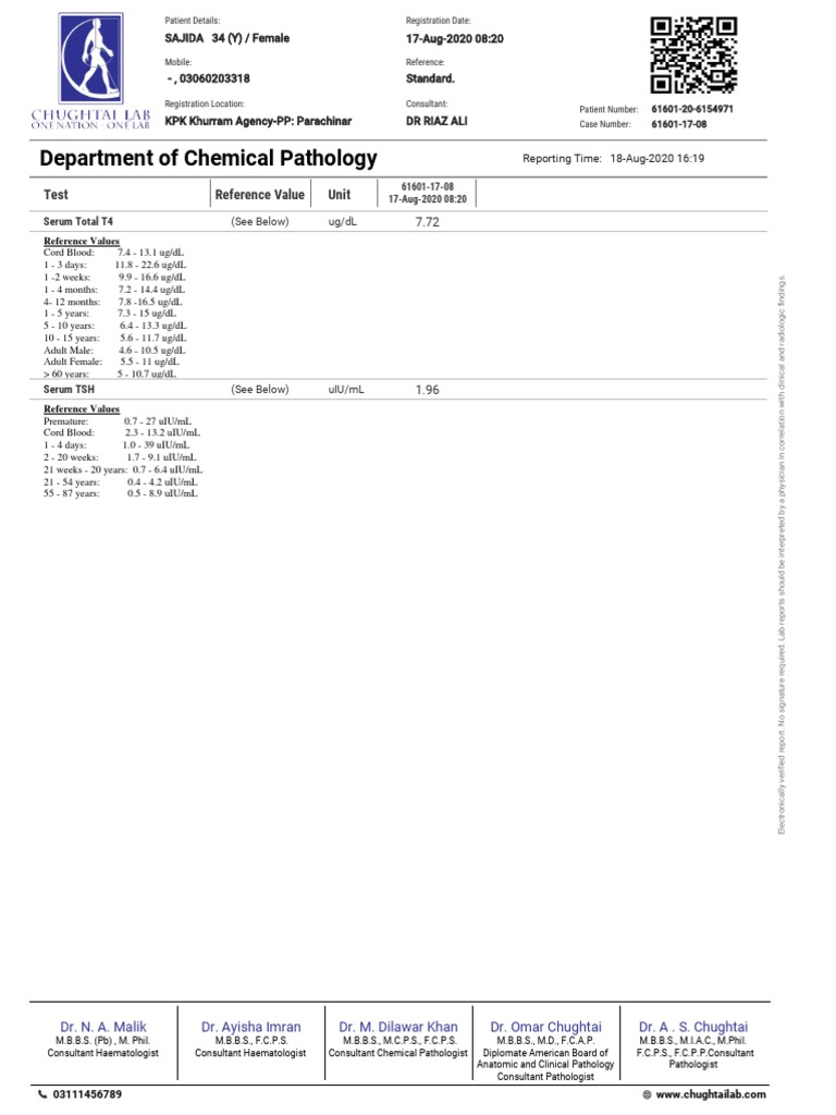 Department of Chemical Pathology: Test Reference Value Unit | PDF ...