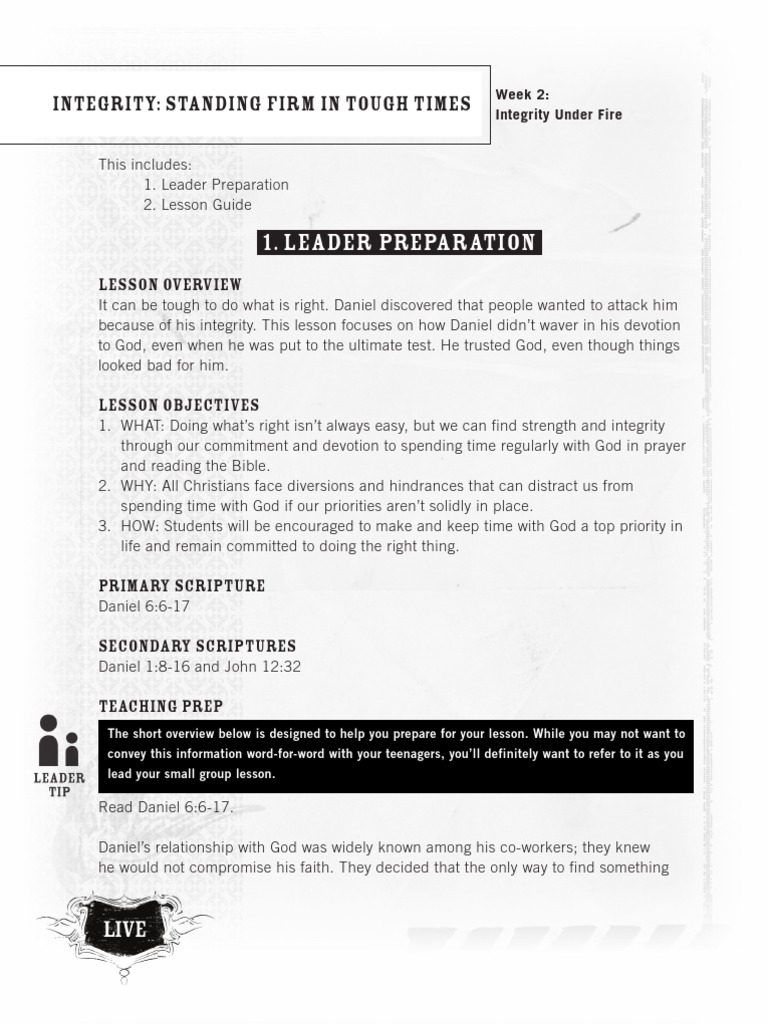 Integrity WK 2 Leader Handout | PDF | Prayer | Faith
