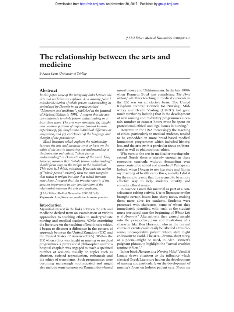 The Relationship Between The Arts and Medicine: P Anne Scott University ...