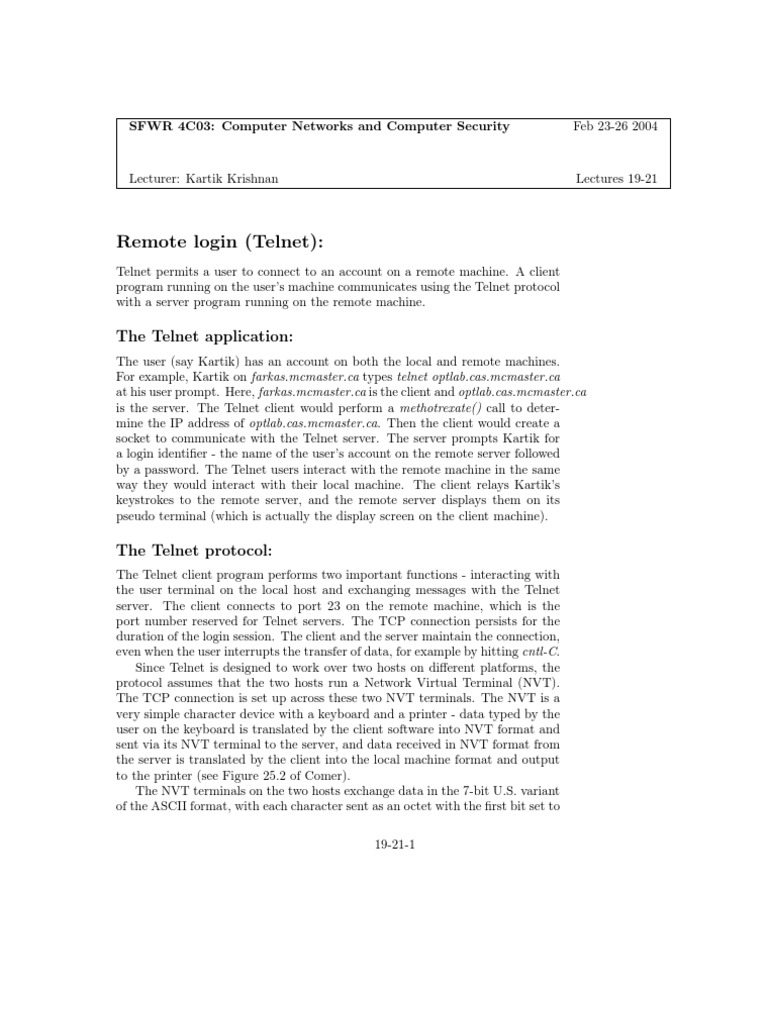 Remote Login (Telnet) | PDF | File Transfer Protocol | Transmission ...