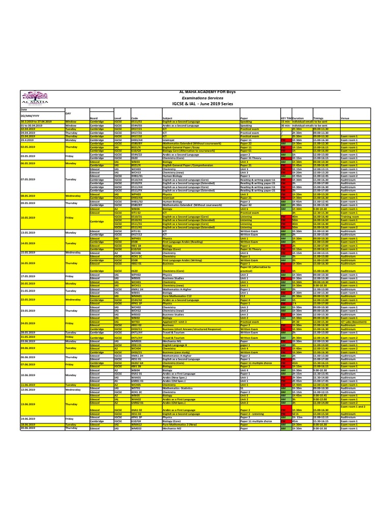 MAY-JUNE IGCSE and A Level Edexcel & Cambridge EXAM TIMETABLE | PDF ...