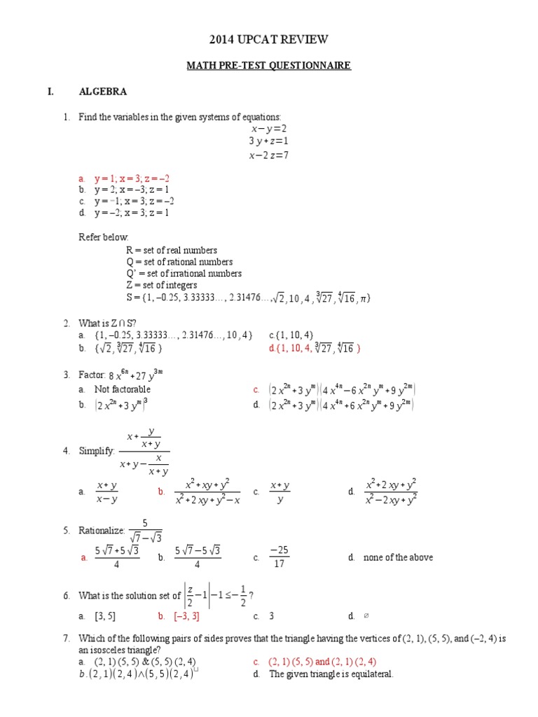 UPCAT Math & Trig Review 2014 | PDF | Trigonometric Functions | Sine