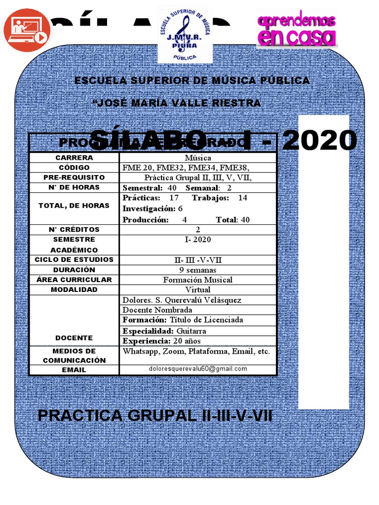 Práctica Grupal en Música 2020 | PDF | Crédito del curso | Evaluación