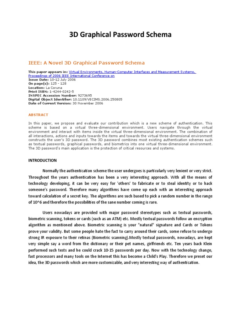 3D Password Authentication System | PDF | Password | Authentication