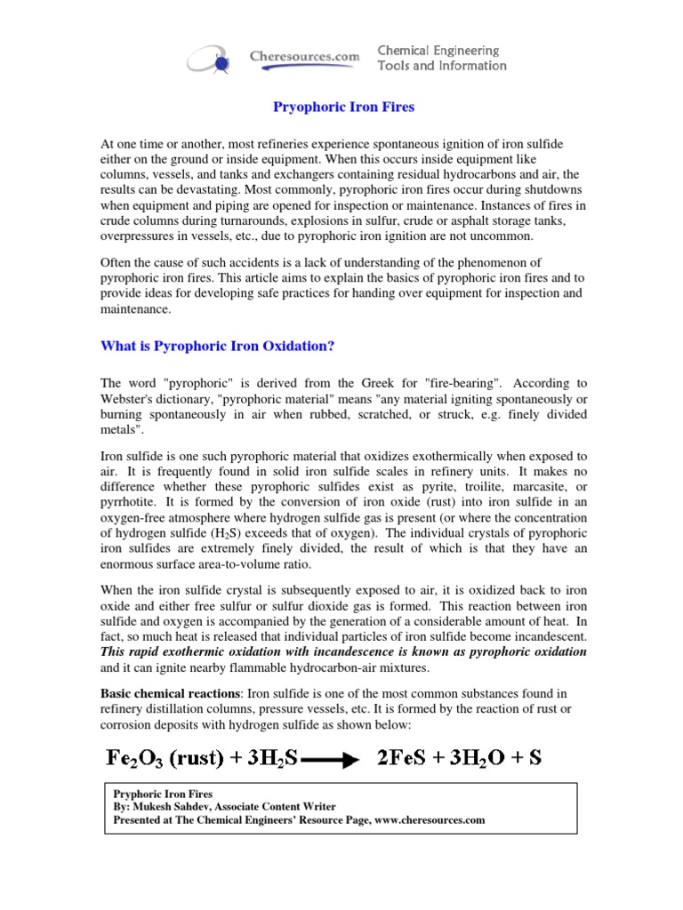 Pryophoric Iron Fires: This Rapid Exothermic Oxidation With ...