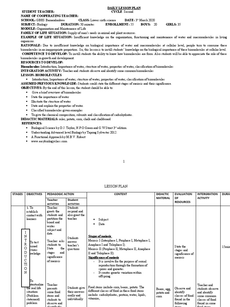 Lesson Plan On Biomolecule | PDF | Carbohydrates | Macromolecules