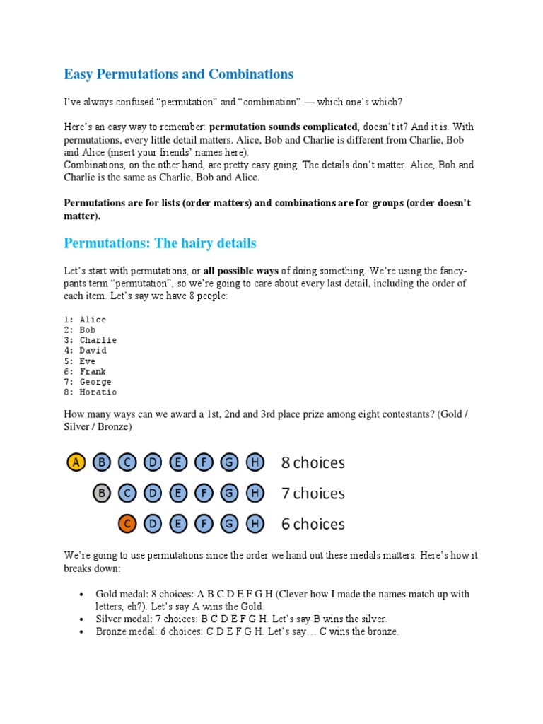 Easy Permutations and Combinations | PDF | Teaching Mathematics