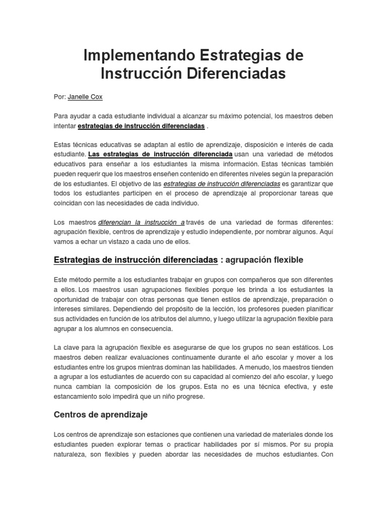 Implementando Estrategias de Instrucción Diferenciadas | Descargar ...