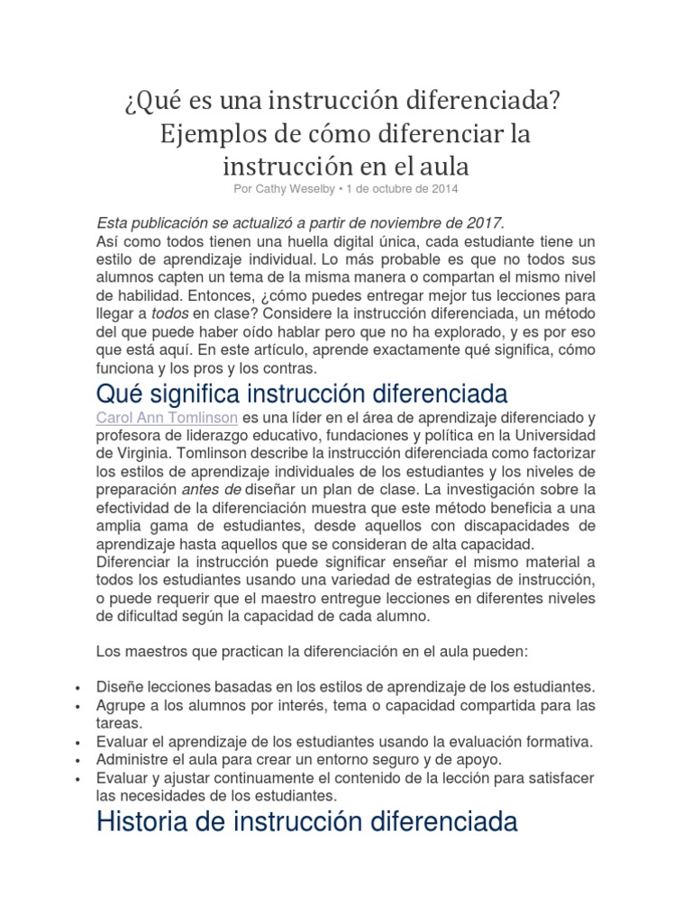 Qué Es Una Instrucción Diferenciada | PDF | Instrucción diferenciada ...