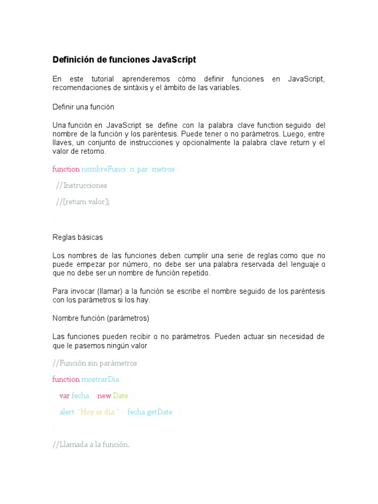 Definición de Funciones JavaScript | PDF | C ++ | Lenguaje de programación