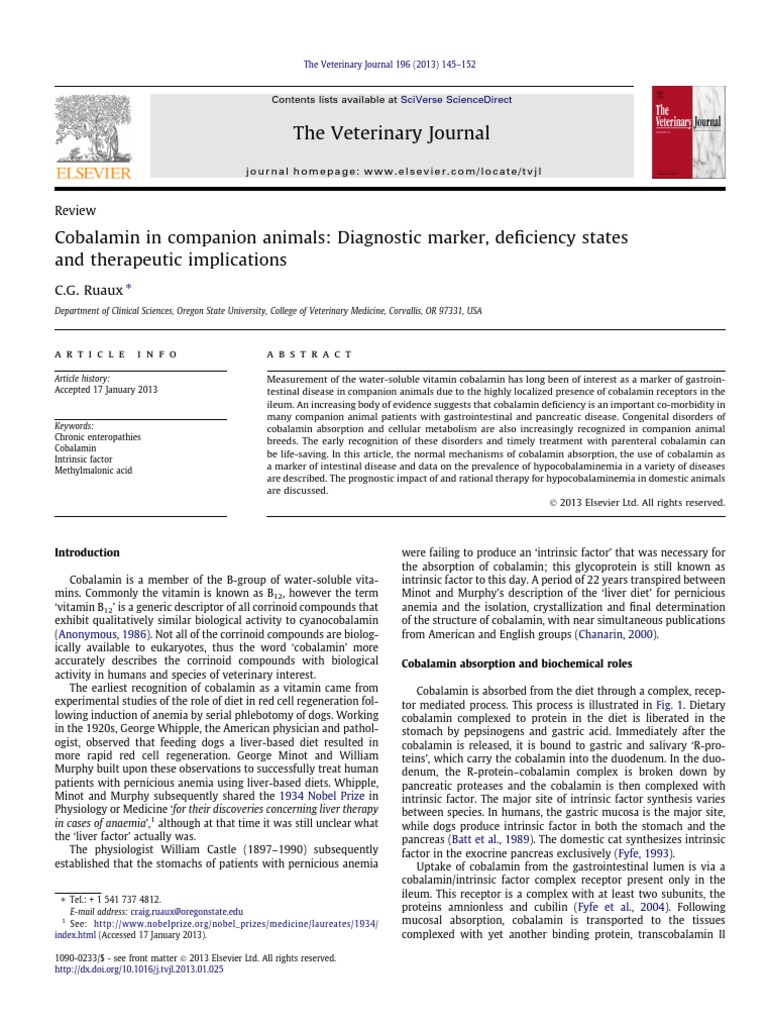 Cobalamin Deficiency in Dogs: Treatment Insights | PDF | Vitamin B12 ...