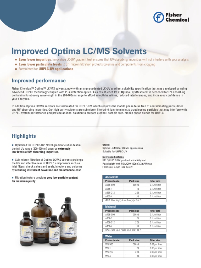 Improved Optima LC/MS Solvents | PDF | Liquid Chromatography–Mass ...