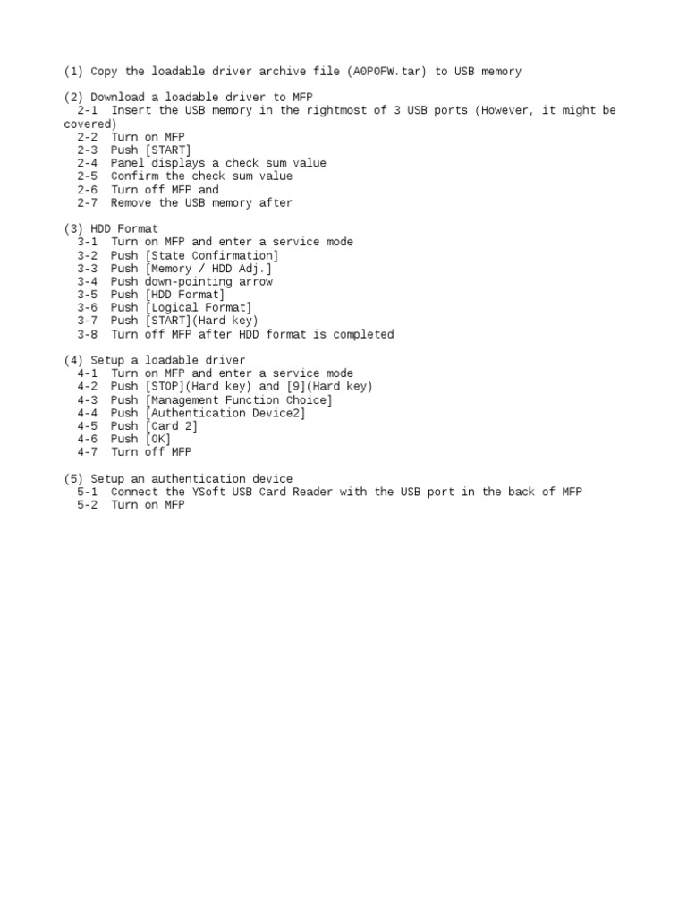 Procedure of The Installation (YSoft USB Card Reader On C652 or C552 or ...