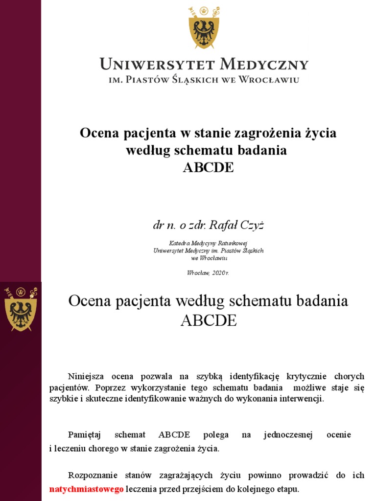 Schemat badania ABCDE według Europejskiej Rady Resuscytacji 2 | PDF