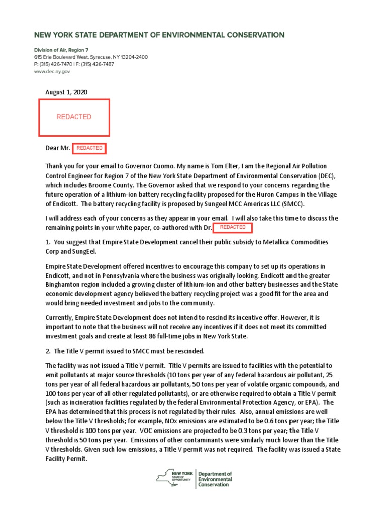 DEC Letter Response 080120[110975] | Air Pollution | Environmental ...