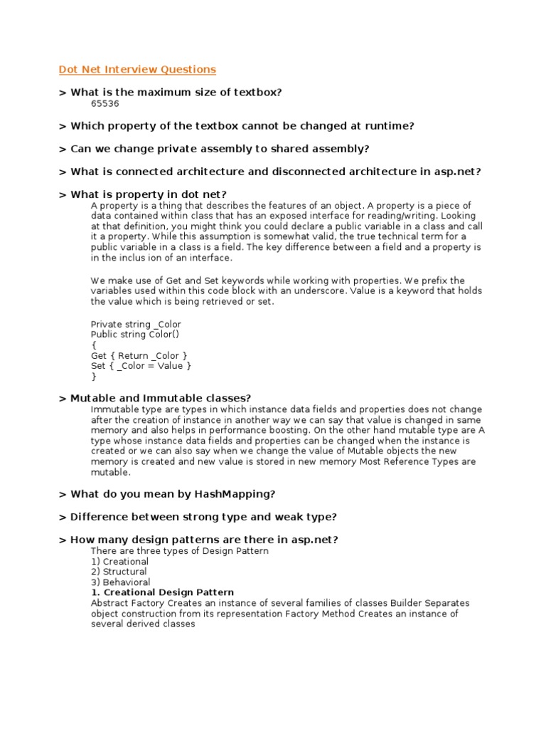 Dot Net Interview Questions: 1. Creational Design Pattern | PDF ... Dot Net Interview Questions: 1. Creational Design Pattern | PDF ...